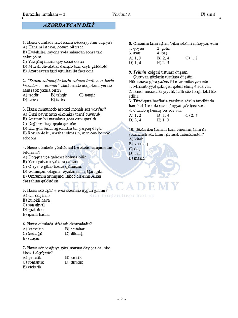 Self 9-Cu Sinif | PDF