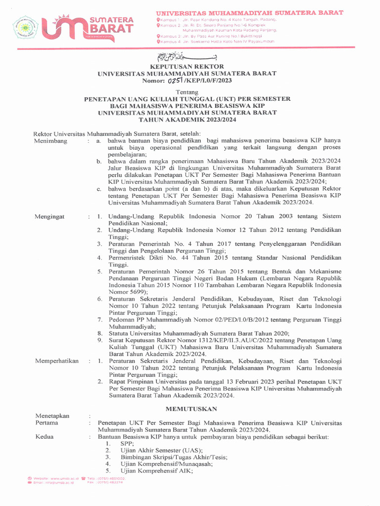 0251 - SK Penetapan Uang Kuliah Tunggal (UKT) Per Semester Bagi ...
