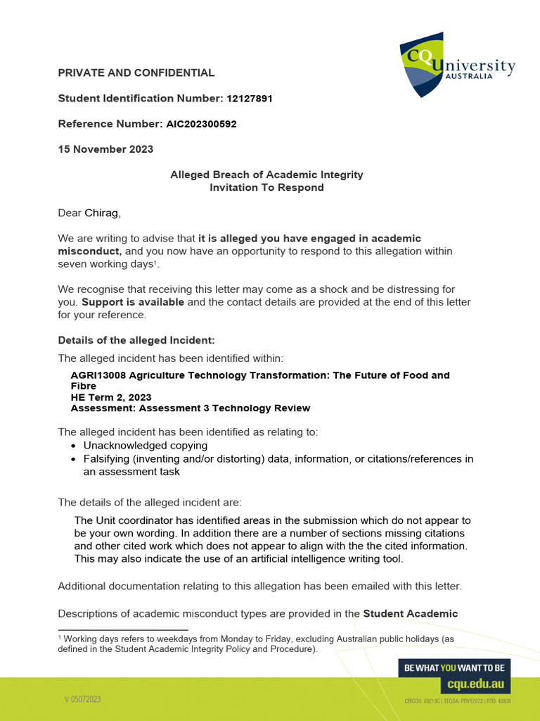 Alleged Breach of Academic Integrity - Invitation To Respond | PDF ...