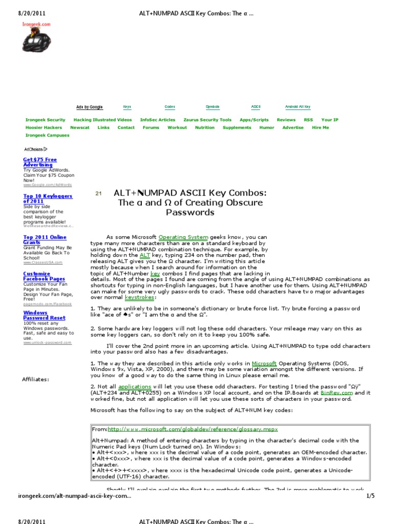 ALT+NUMPAD ASCII Key Combos - The α and Ω of Creating Obscure Passwords ...