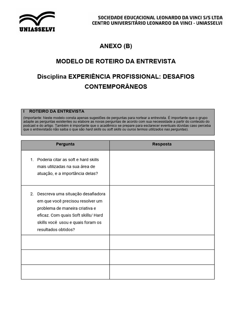 Roteiro Da Entrevista | PDF