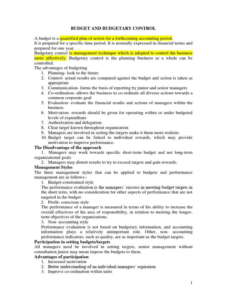 Budgeting and Budgetary Control | PDF