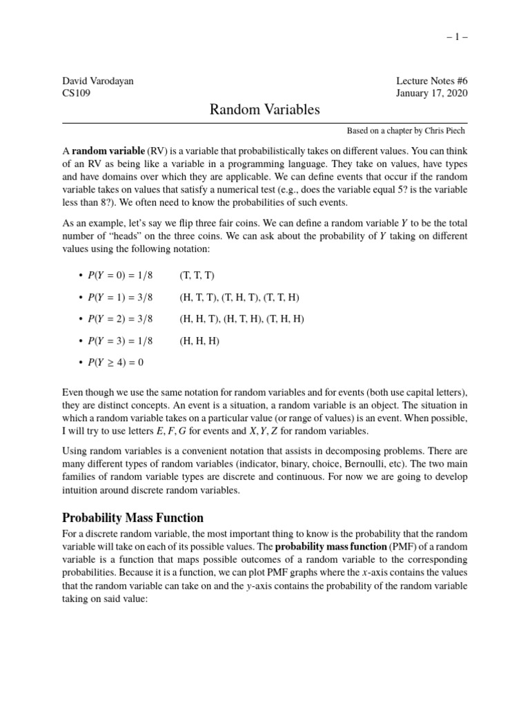 LN06 Random Variables | PDF | Random Variable | Variance