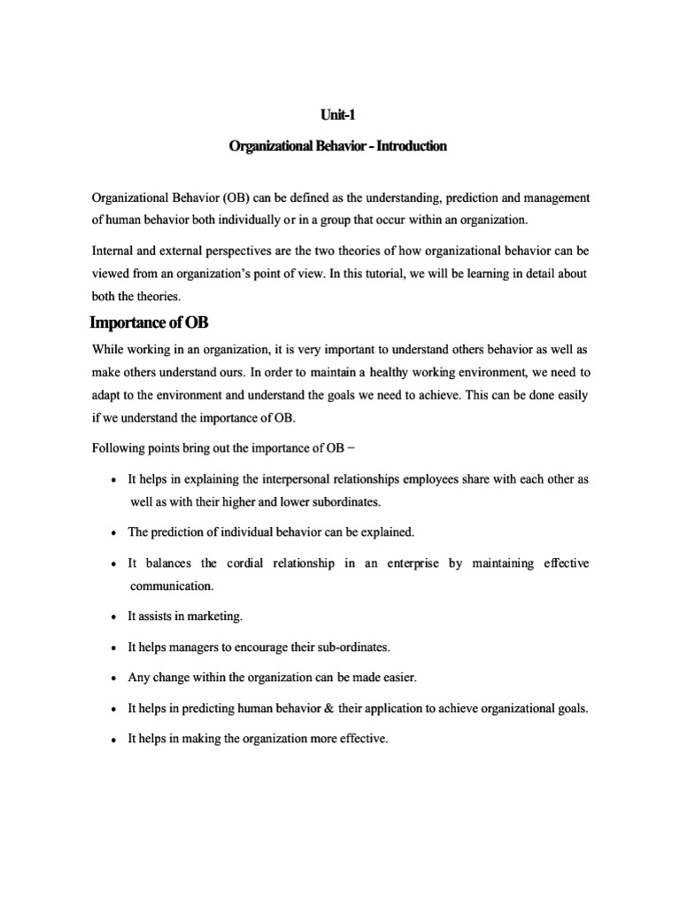 Ob-Notes-Bca 2 | PDF | Organizational Behavior | Employment