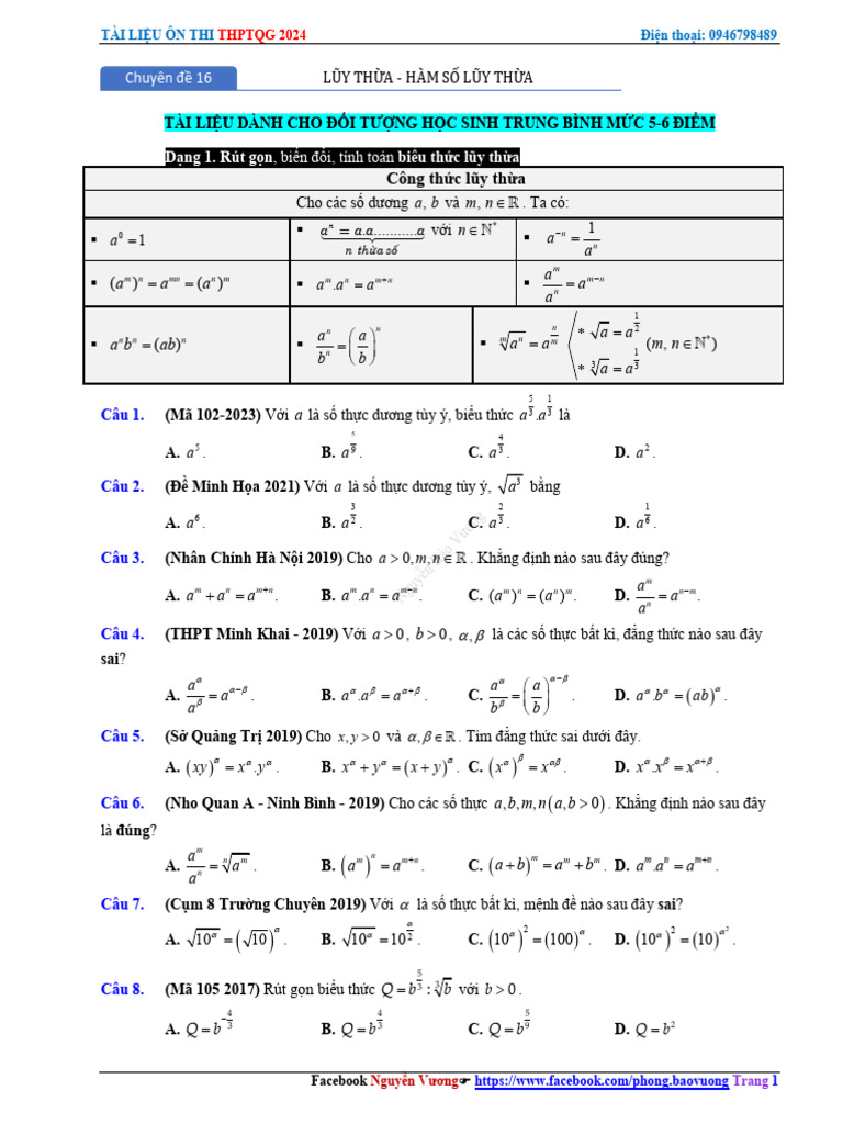 Lý thuyết Mũ-Logarit Chương 2 | PDF