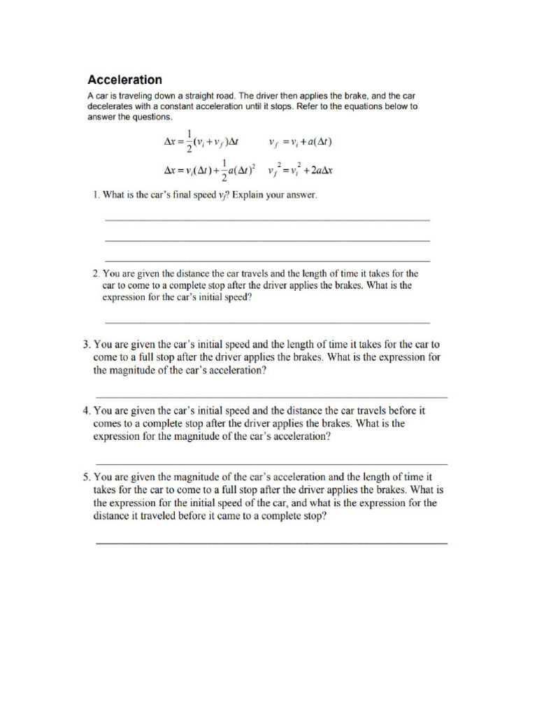 Constant Acceleration Practice | PDF