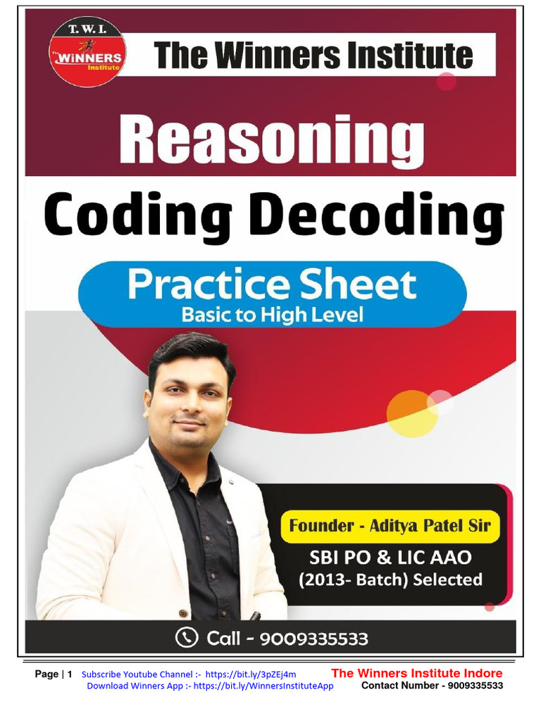 Coding Decoding - Practice Sheet: The Winners Institute Indore | PDF