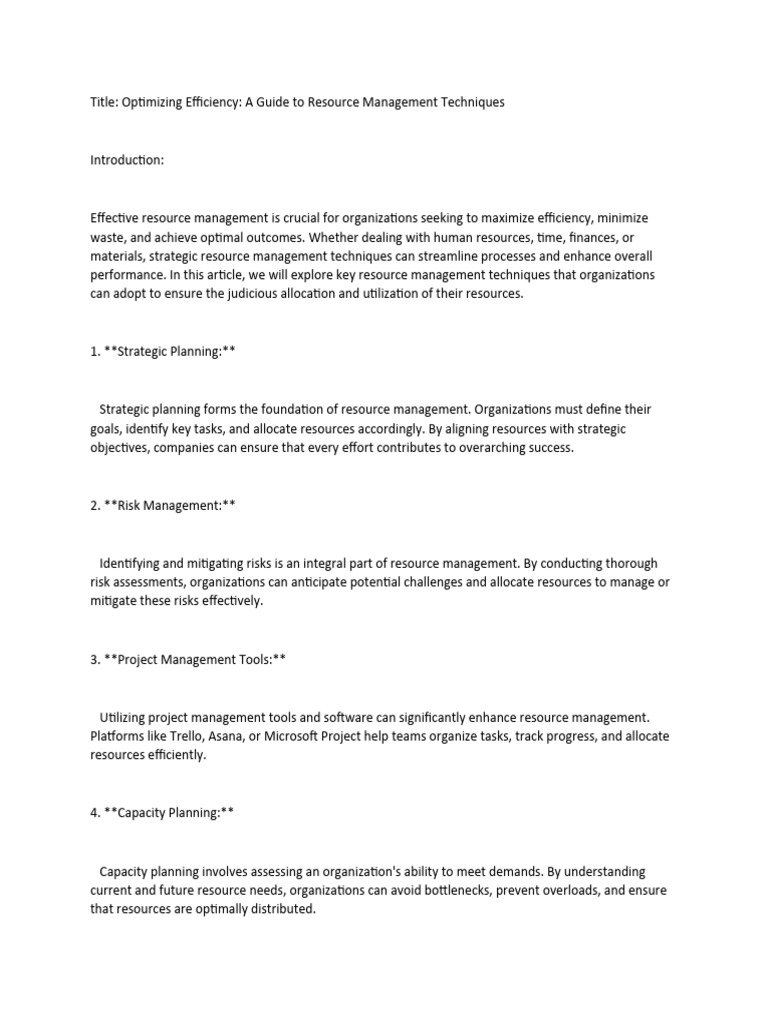 Resource Management Techniques | PDF | Resource Management | Project Management