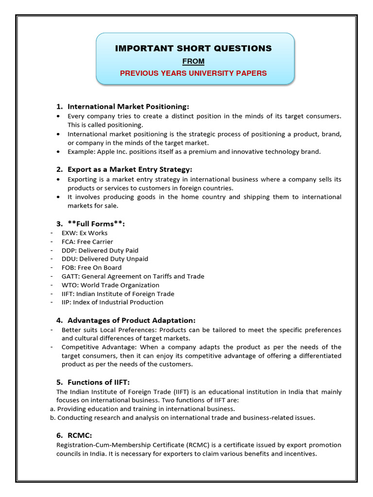 IMM Short Ques Past Papers | PDF | Economies | Business