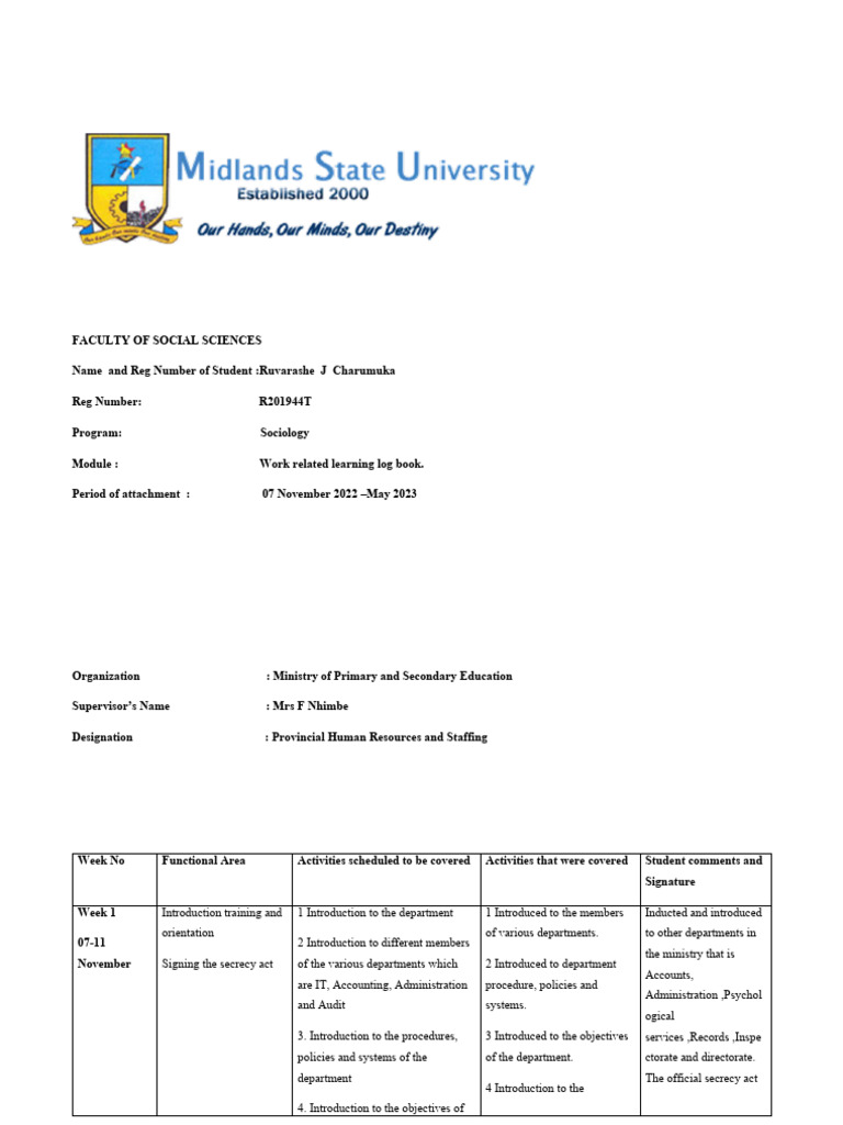 Charumuka Ruvarashe J Logbook | PDF | Human Resources | Photocopier