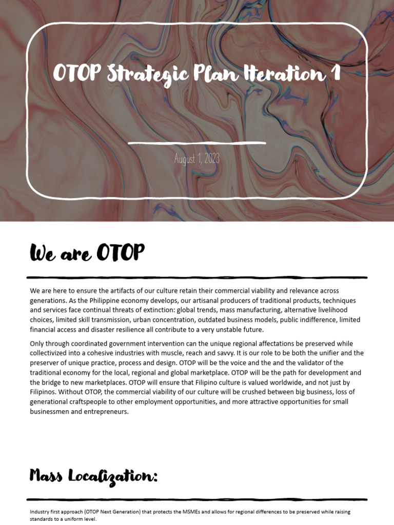 OTOP-Strat-Plan-WIP-1 | PDF | Entrepreneurship | Economies