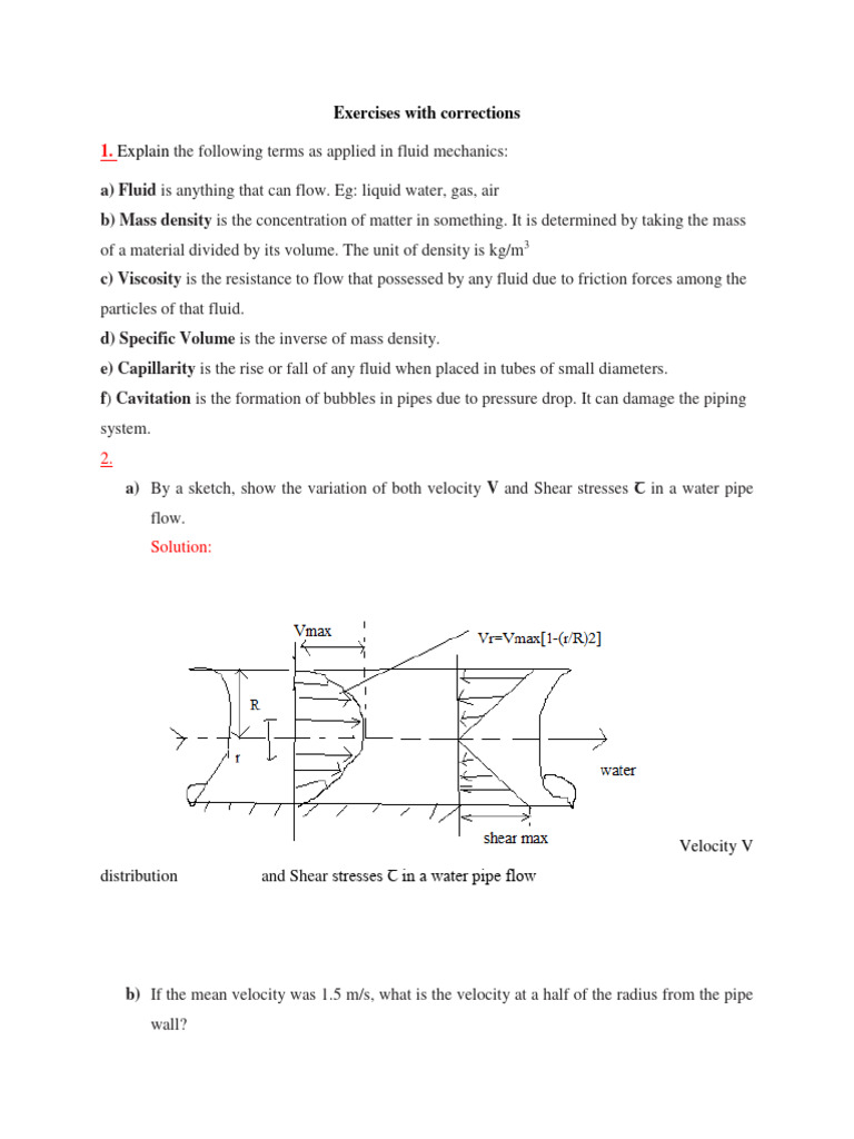 Fluid Mechanics - Corrected Exercises | PDF | Fluid Mechanics | Pressure