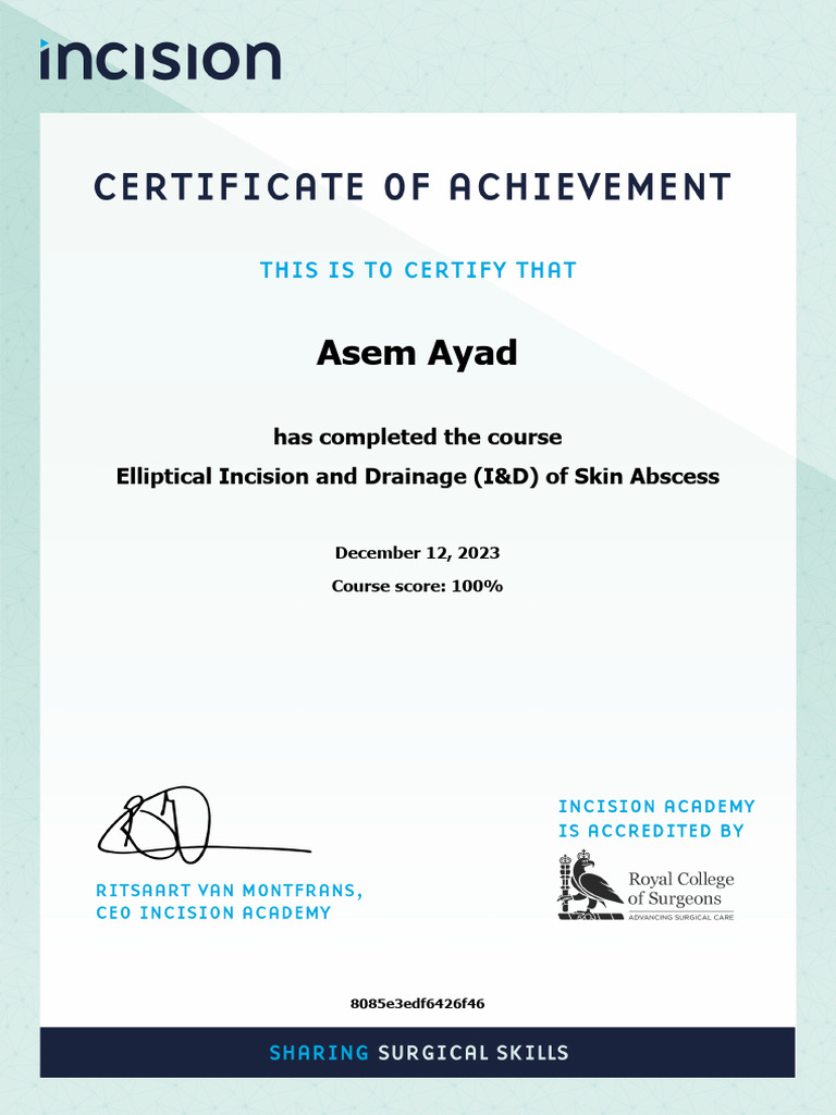 Elliptical Incision & Drainage Course Completion | PDF