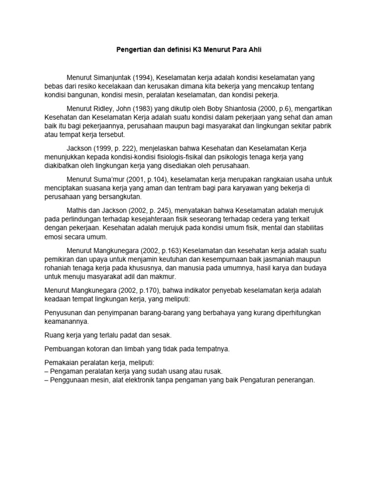 Pengertian Dan Definisi K3 Menurut para Ahli | PDF