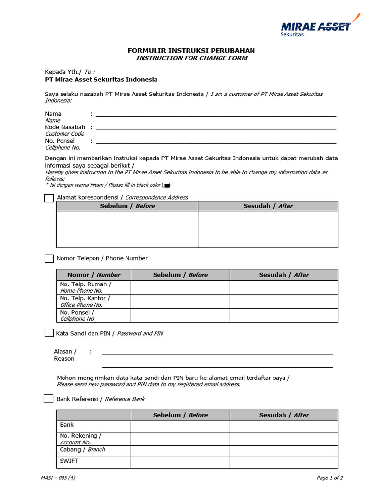 Formulir Perubahan Data Nasabah | PDF