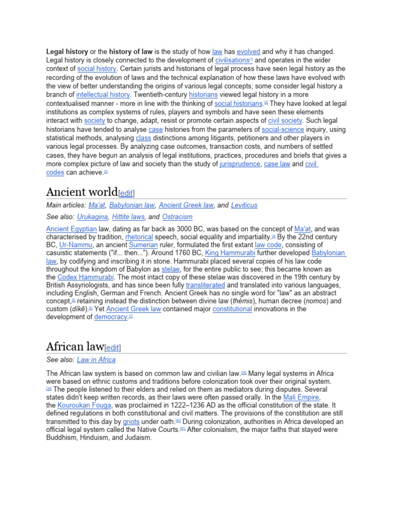 Ancient World: Legal History or The History of Law Is The Study of How ...