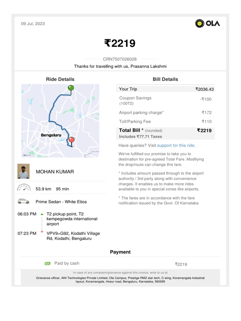 Bangalore Airport Taxi Bill Format | PDF | Fare | Service Industries