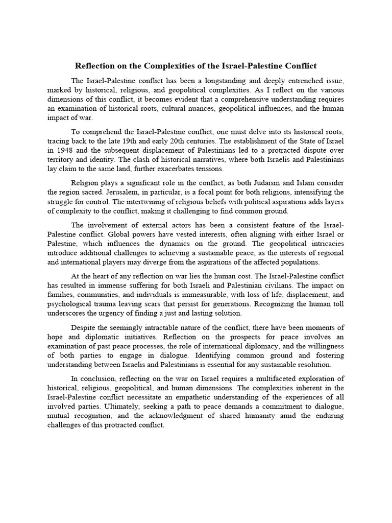 Israel-Palestine Reflection - Ethics | PDF | Israeli–Palestinian Conflict | Palestinians