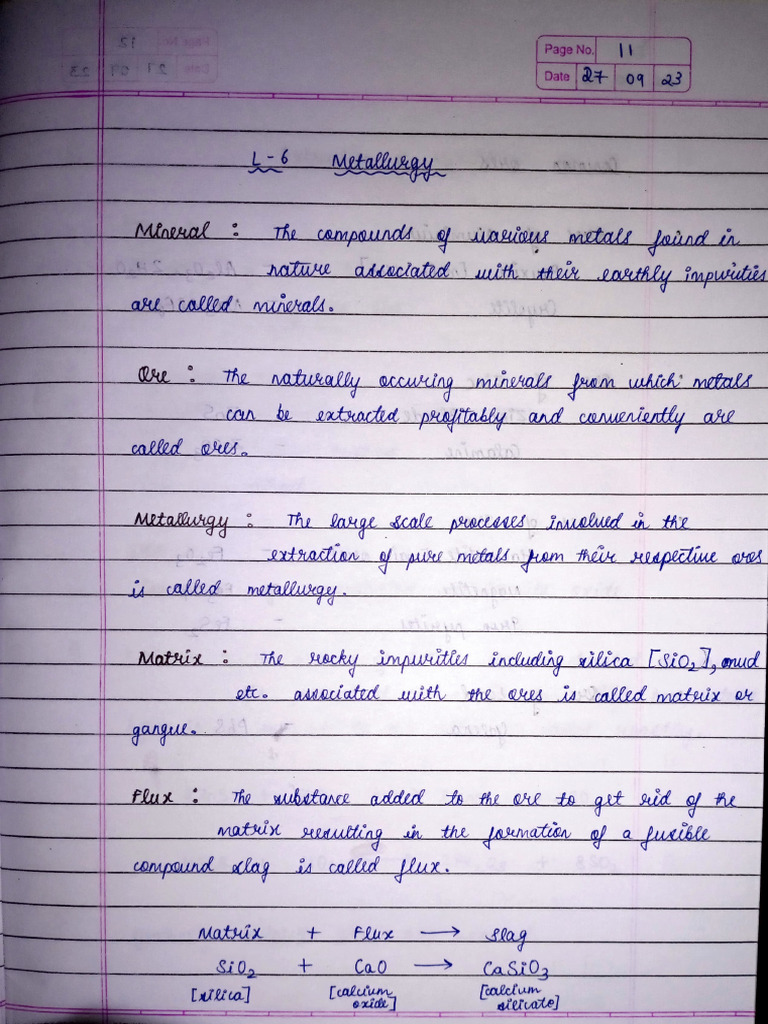 Chemistry Class 10 Icse Metallurgy Notes | PDF | Chemistry | Materials