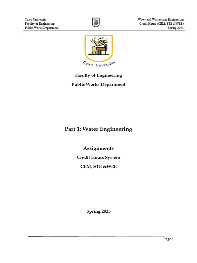 Assignments (Part 1 Water) Spring 2023 | PDF