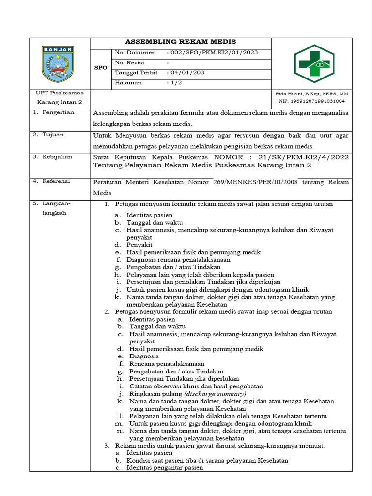Proses Assembling Rekam Medis | PDF