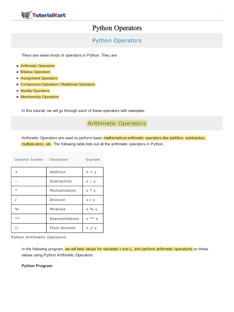 4 Python-Operators | Download Free PDF | Arithmetic | Computer Engineering 4 Python-Operators | Download Free PDF | Arithmetic | Computer Engineering