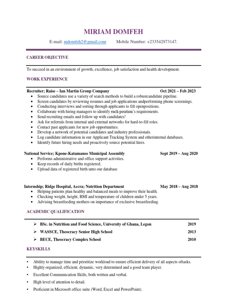 Miriam Domfeh (One Page) | PDF | Career & Growth | Business