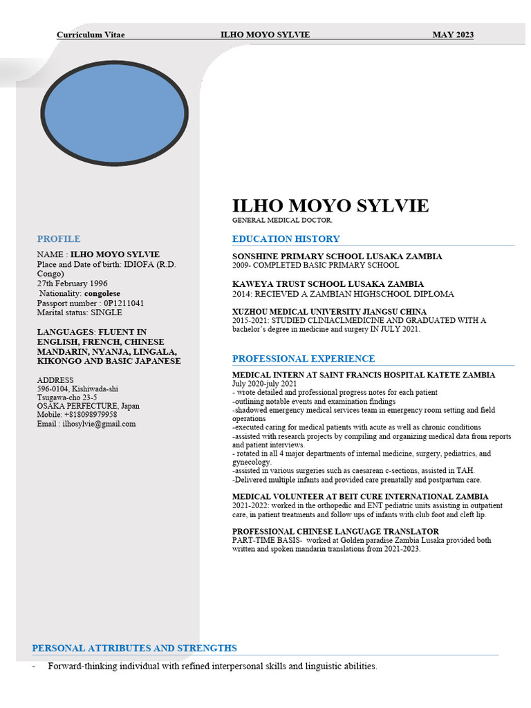 CV DR Sylvie Ilho Moyo | PDF
