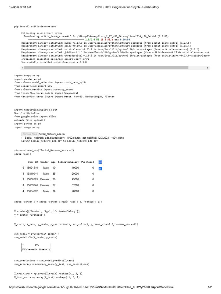 2020BIT007 Assignment No7.Ipynb - Colaboratory | PDF | Computing | Software 2020BIT007 Assignment No7.Ipynb - Colaboratory | PDF | Computing | Software