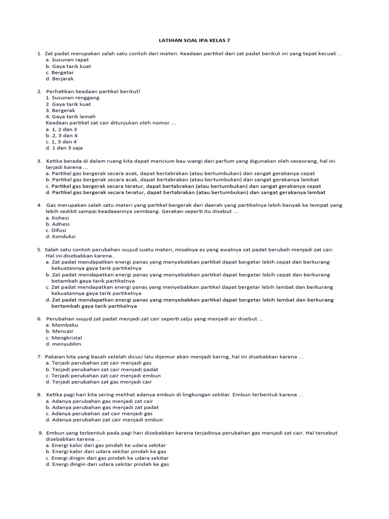Latihan Soal Ipa Kelas 7 | PDF