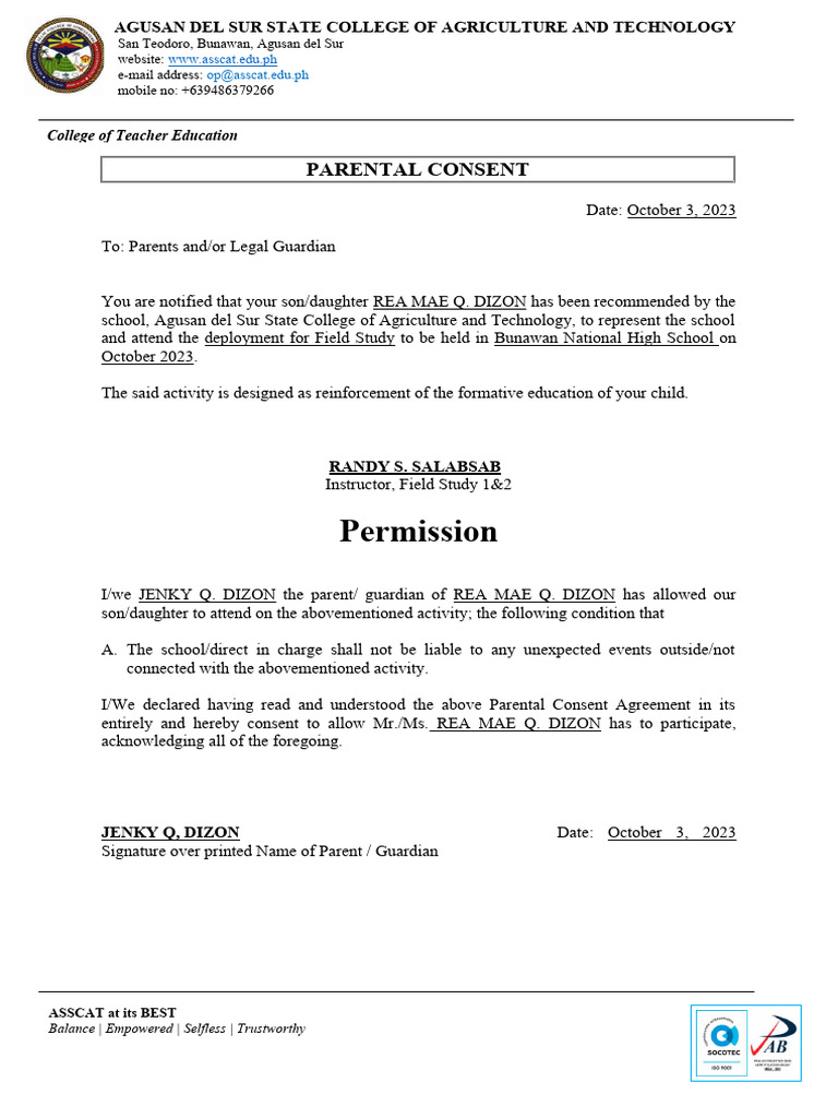 Parental Consent Updated | PDF | Wellness