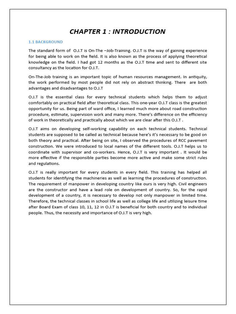 INTRODUCTION OJT | PDF