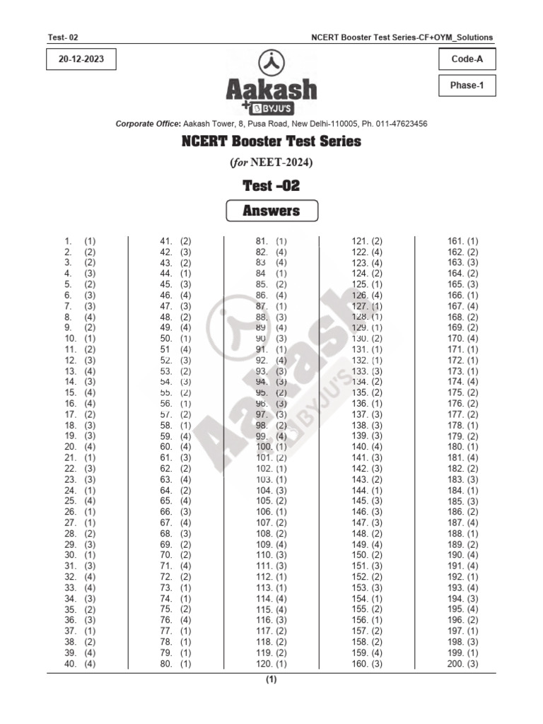 Nbts-2a - (Oym& RM05-P1) - 20-12-2023 - Answer Key | PDF