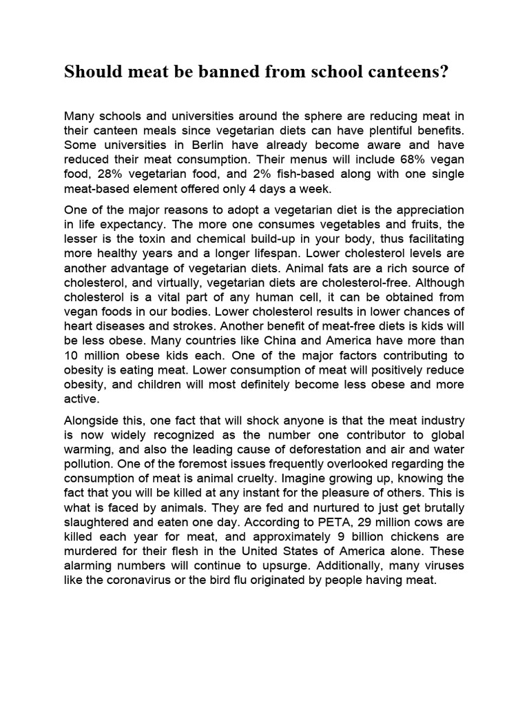 Should Meat Be Banned From School Canteens | PDF | Meat | Vegetarianism