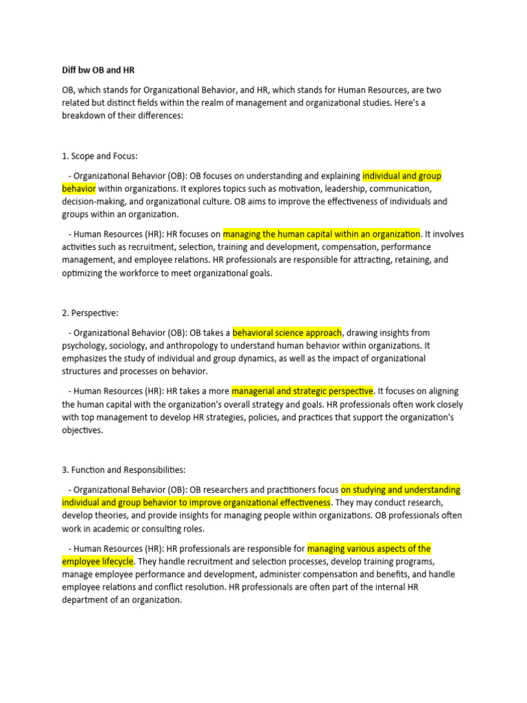 OB Notes | PDF | Human Resource Management | Organizational Behavior