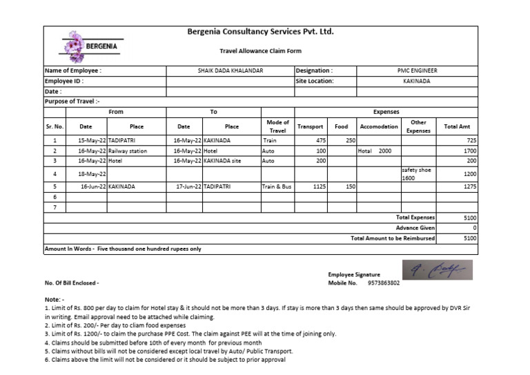TA Claim Form | PDF | Sustainable Transport | Public Transport