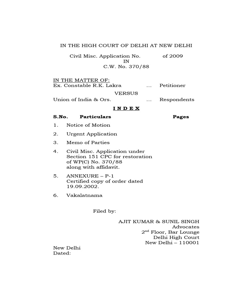 Appln For Restoration HC - RK Lakra | Download Free PDF | Affidavit ... Appln For Restoration HC - RK Lakra | Download Free PDF | Affidavit ...