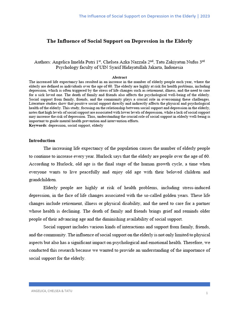 The Influence of Social Support On Depression in The Elderly | PDF ...
