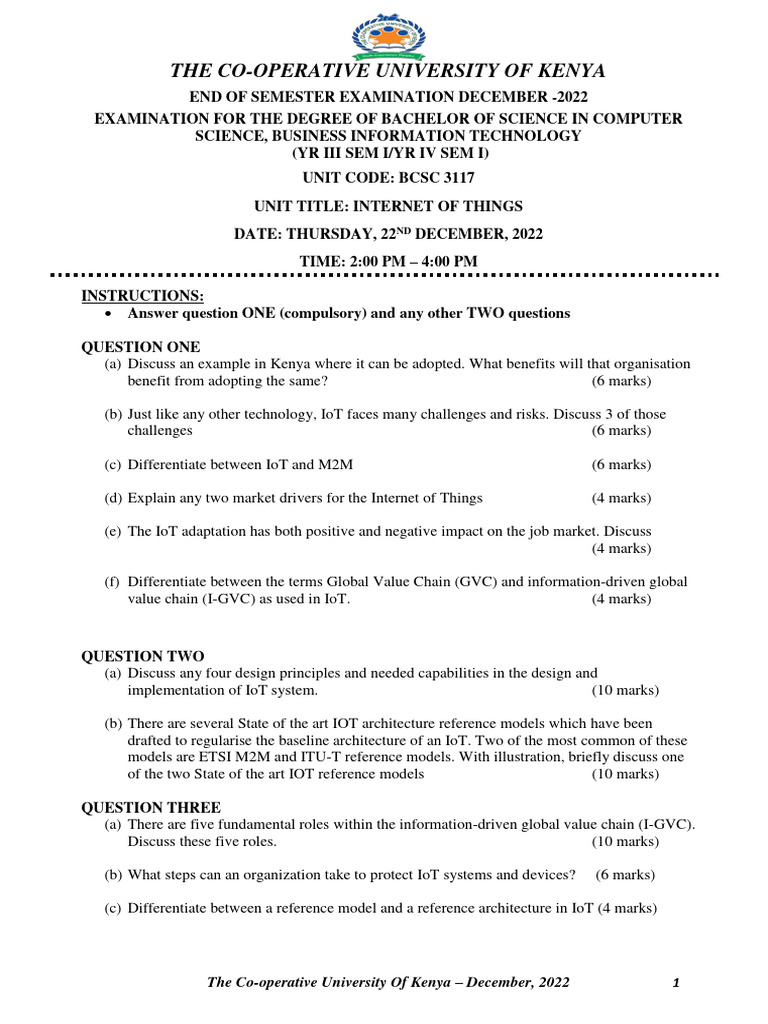 IoT Exam for Comp Sci Students | PDF | Internet Of Things | Information ...