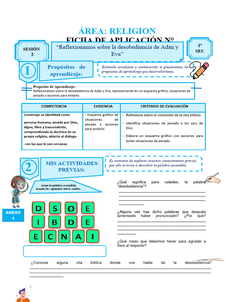 1° - 2° Ficha de Aplicación-Sesión2-Sem2-Exp.1 - Religion | PDF
