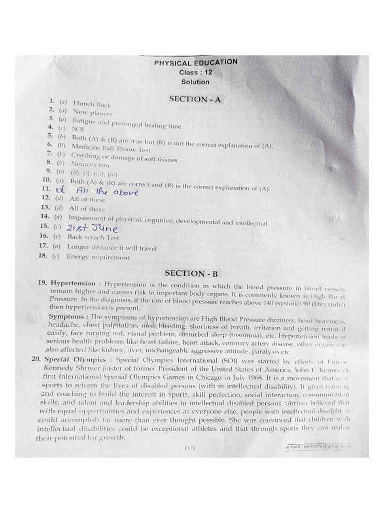 Physical Education Class +2 Answer Key | PDF