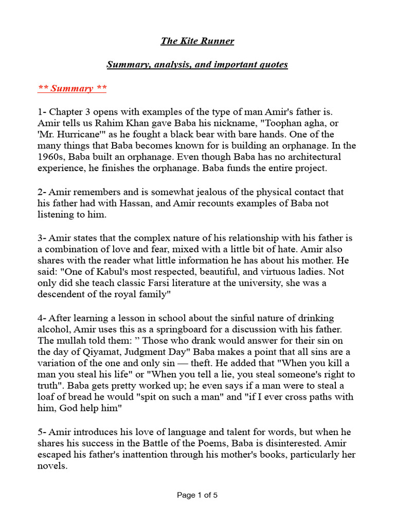 The Kite Runner - Chapter | PDF