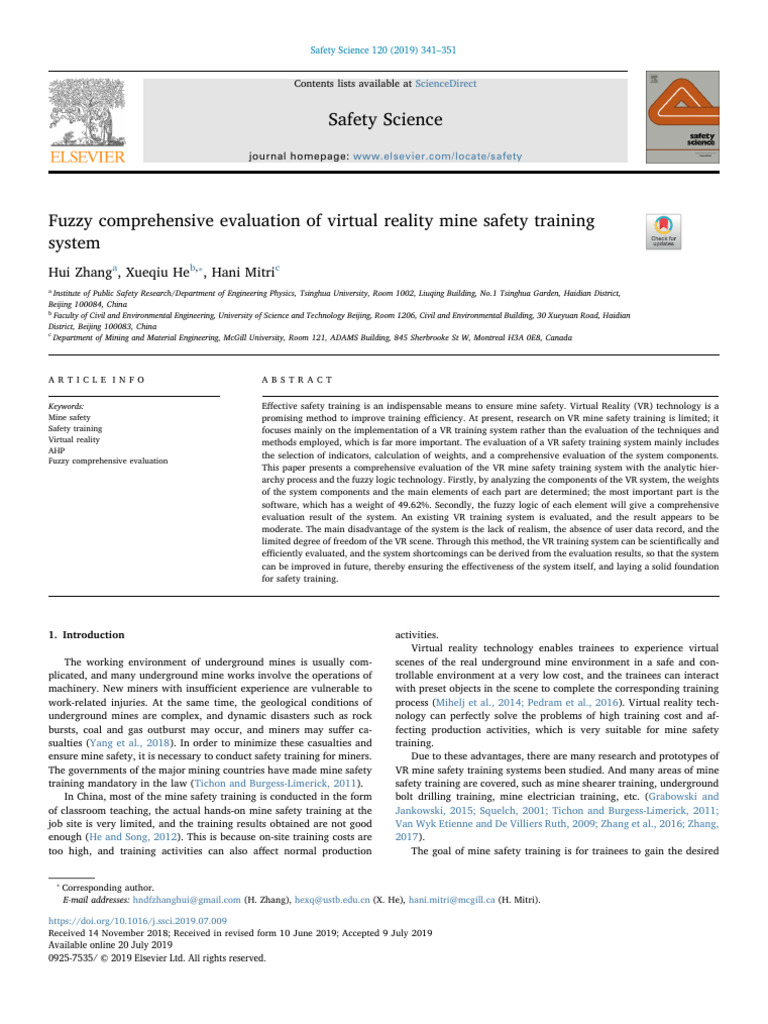 Comprehensive Evaluation of Virtual Reality Mine Safety Training | PDF ...