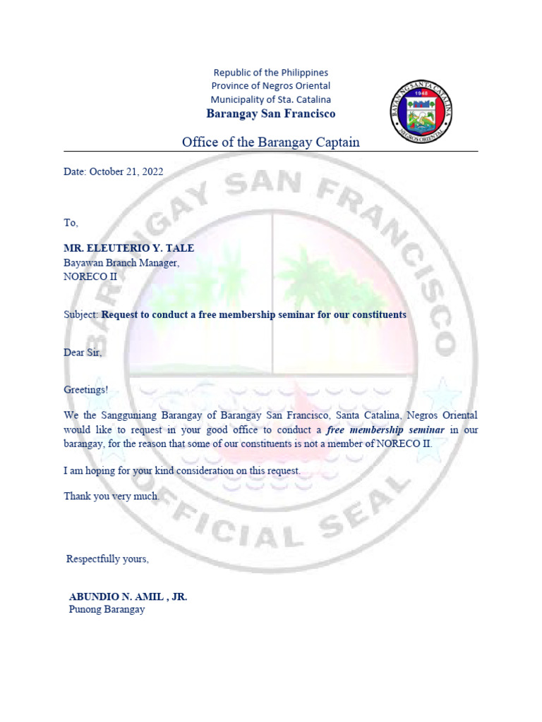 NORECO II Membership Seminar Request | PDF