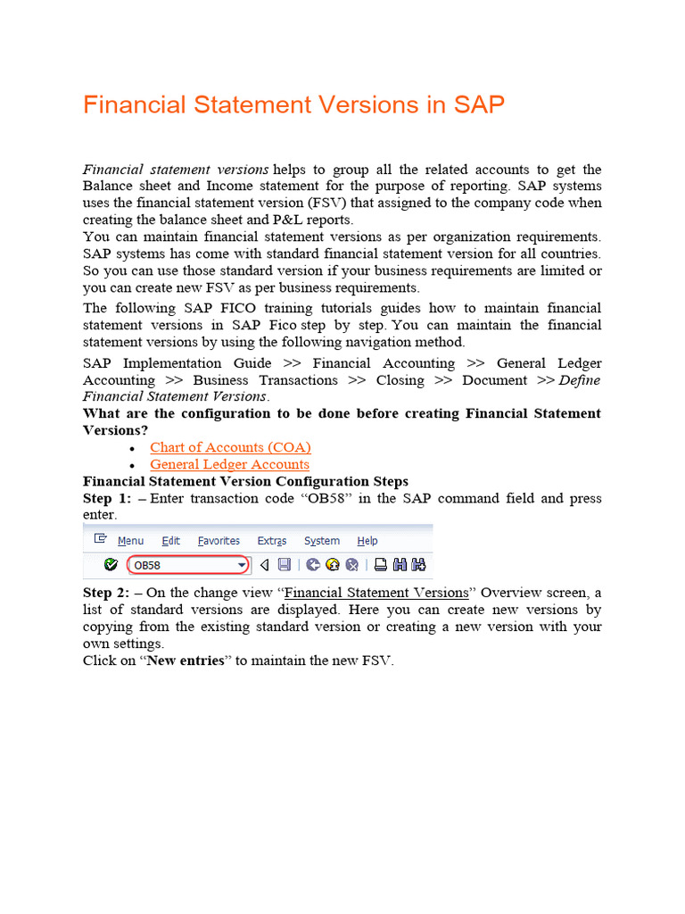 Sap Fsv Pdf Financial Statement Computing