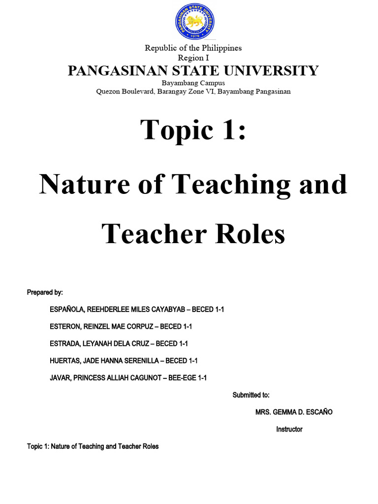 Topic 1 TTP Group 1 | PDF | Teachers | Learning