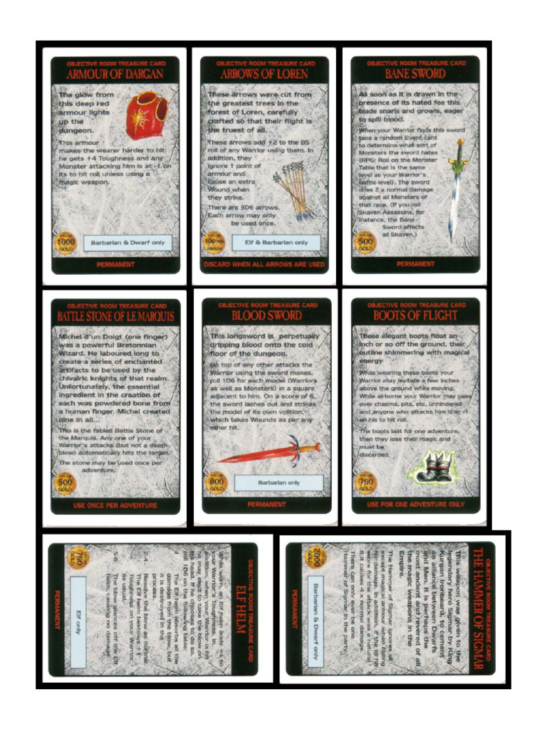 0warhammer Quest (Cards & Floorplans) Treasure Cards Pack 1 | PDF