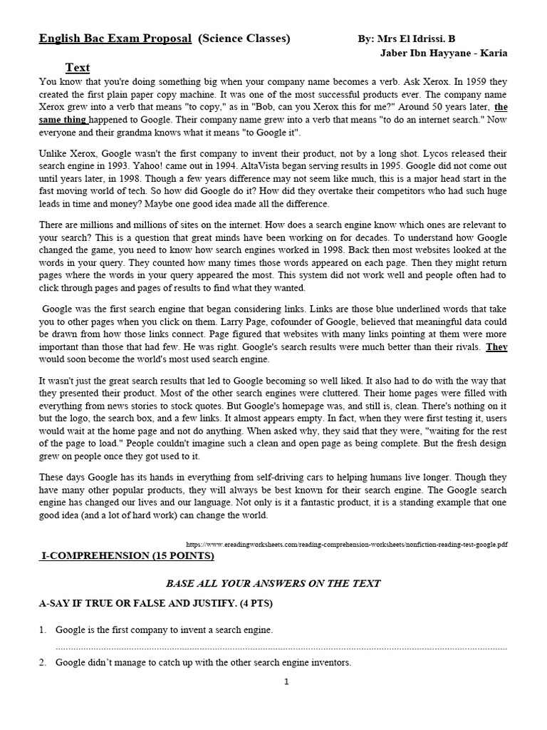 English Bac Exam Proposal | PDF