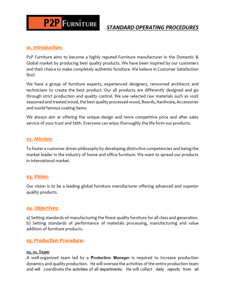 Standard Operating Procedures: 05. 01. Team Production Manager Is ...