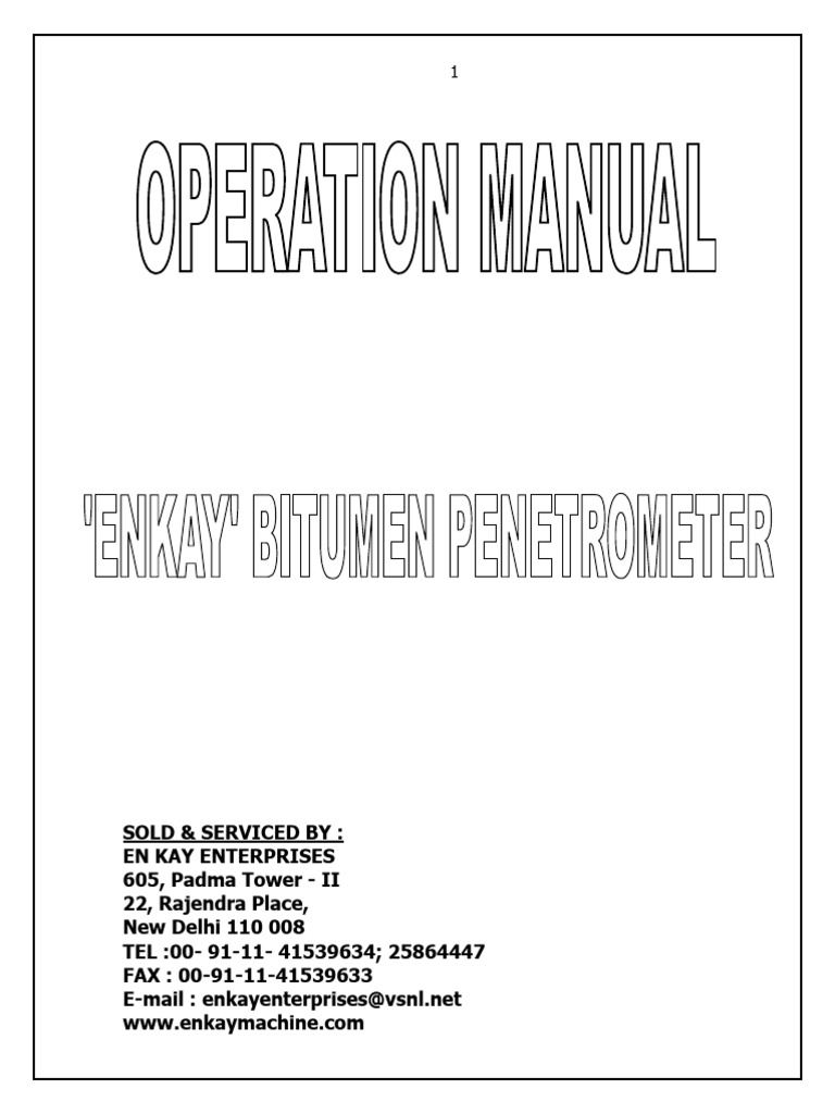 Operation Manual Bitumen Penetrometer - FOR M2K | PDF | Home & Garden
